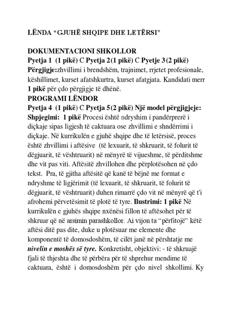 Gjuhe Shqipe Dhe Letersi