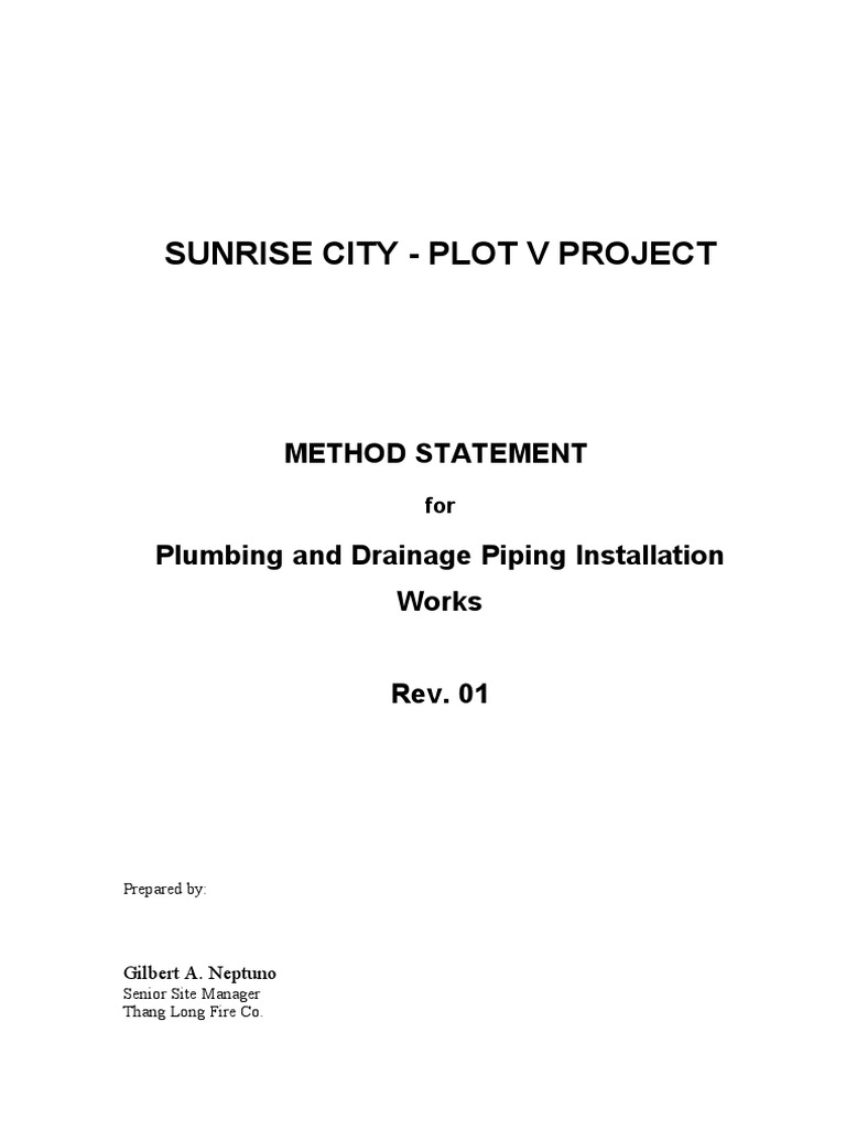 Method Statement For Plumbing Piping Works Rev 01 PDF | PDF | Plumbing ...