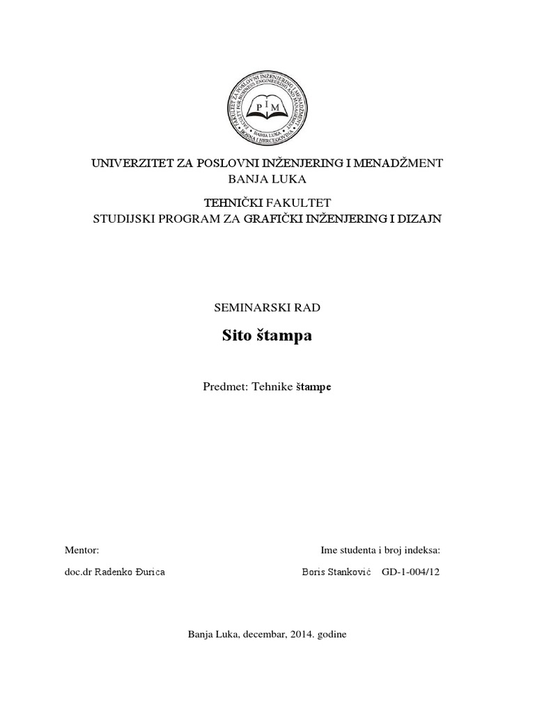 Seminarski Rad - Sito Štampa | PDF