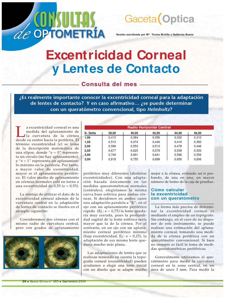Excentricidad Corneal y Lentes de Contacto | PDF | Córnea | Science