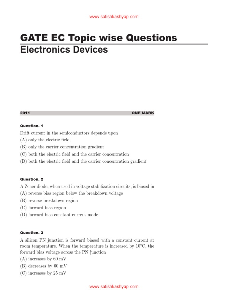 GATE - EDC Topic Wise Questions (1996-2011) | PDF | Field Effect ...