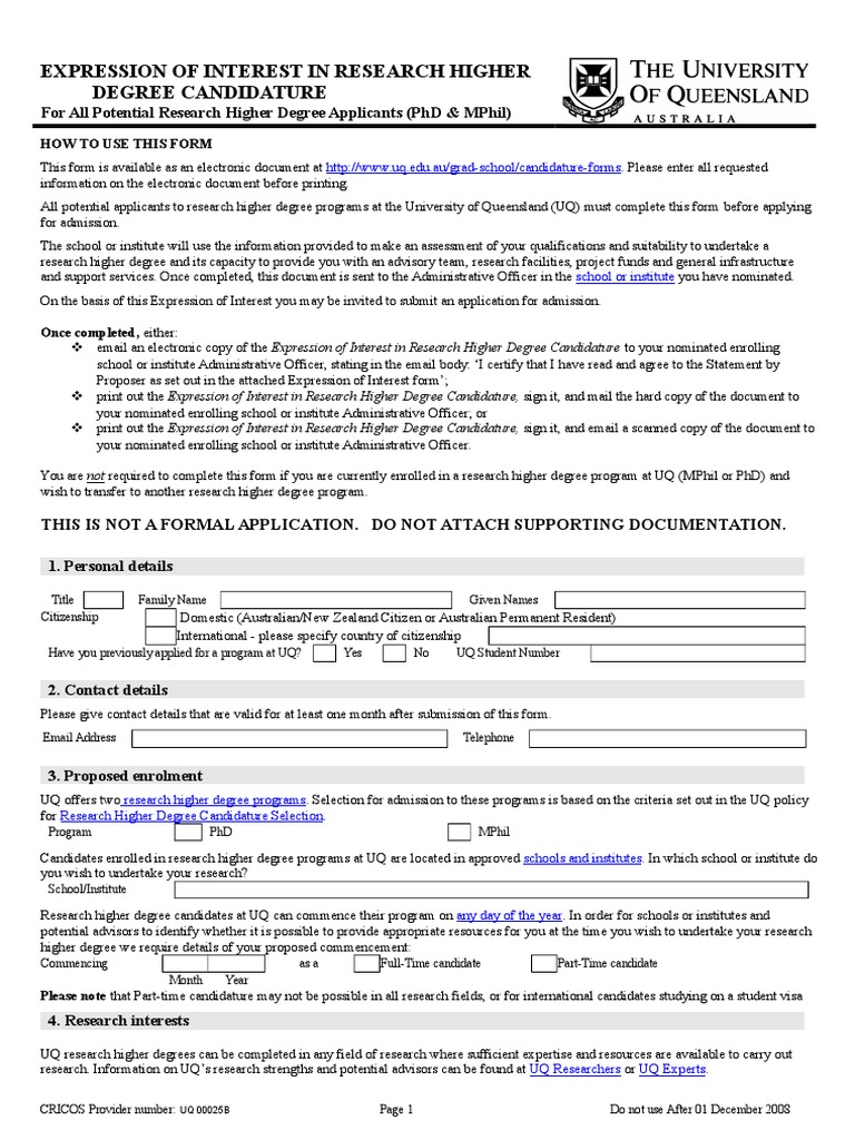 Expression of Interest | PDF | Postgraduate Education | Academic Degree
