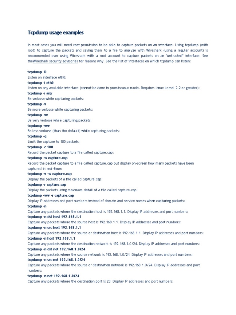 Tcpdump Usage Examples | PDF | Internet Protocols | Port (Computer Networking)