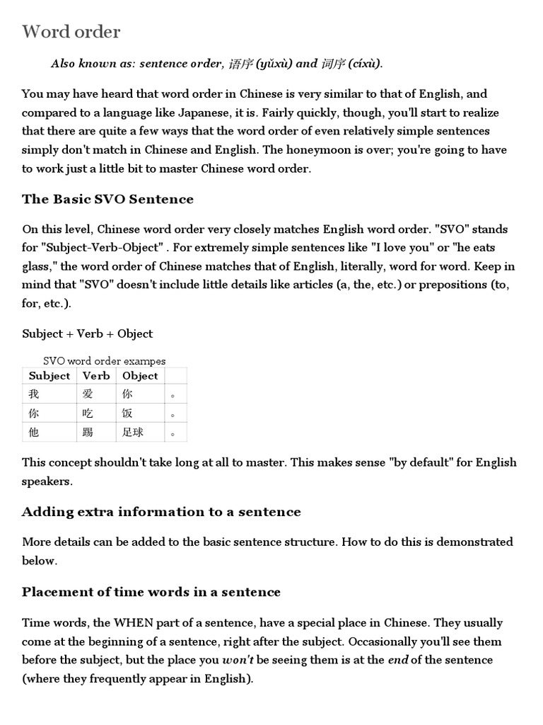 Word Order - Chinese Grammar Wiki | PDF | Adjective | English Language