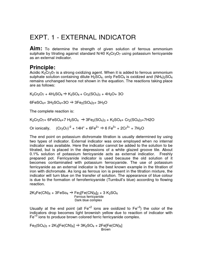 Exp 1 - External Indicator | PDF | Titration | Chemistry