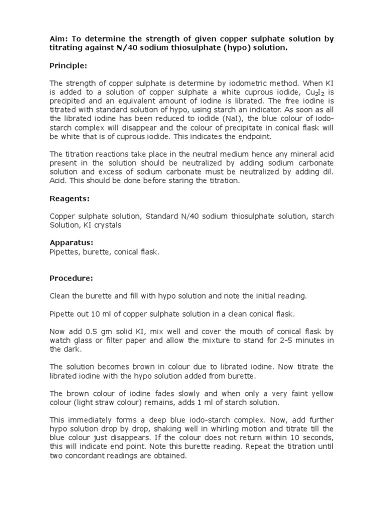 Exp 2 Iodometric Titration | PDF | Iodine | Titration