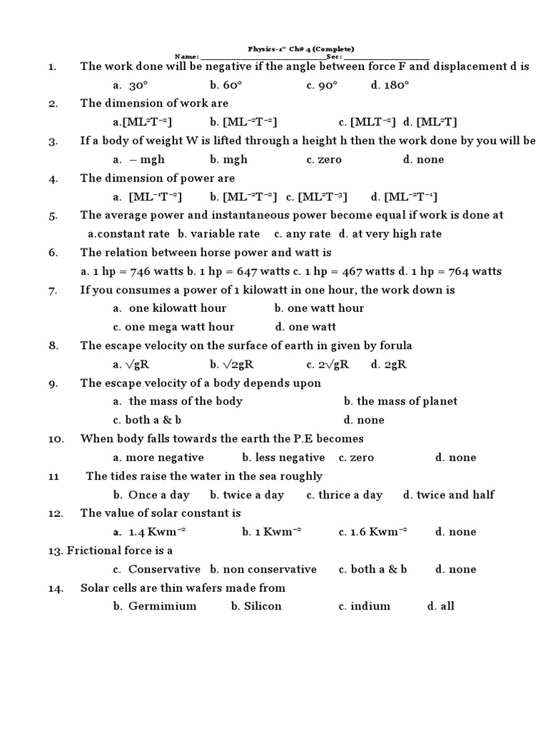 Physics-1 CH# 4 (Complete) Name: - Sec | PDF