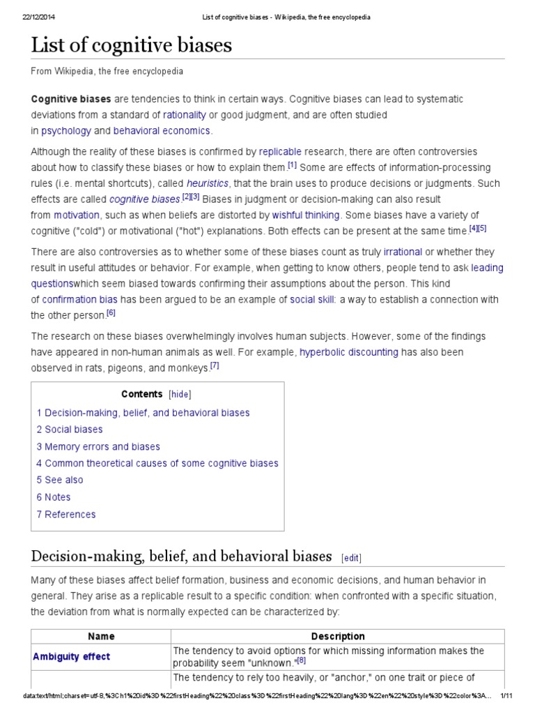 List of Cognitive Biases - Wikipedia, The Free Encyclopedia | PDF ...