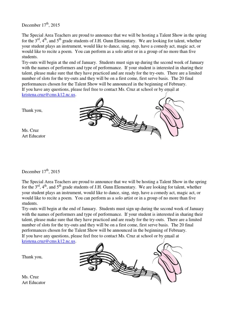 Talent Show Letter | PDF