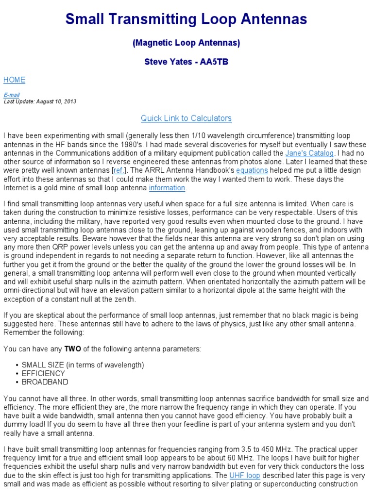 Small Transmitting Loop Antennas Aa5tb | PDF | Antenna (Radio ...