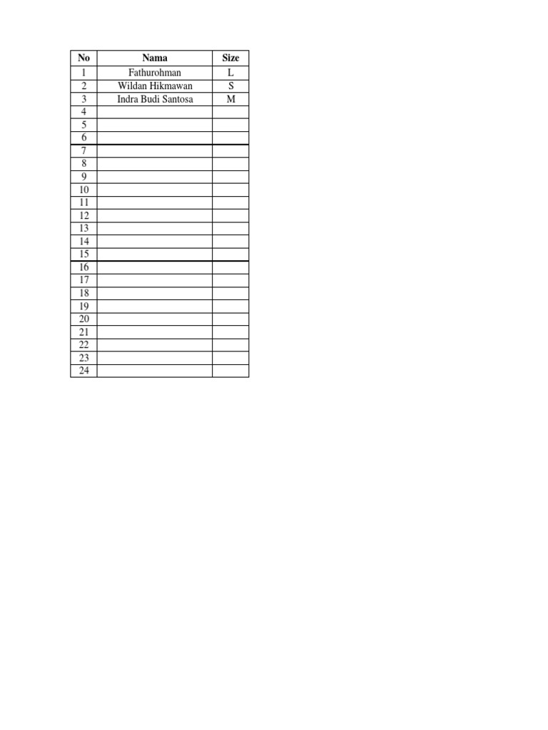 Contact List with Sizes and Prices | PDF