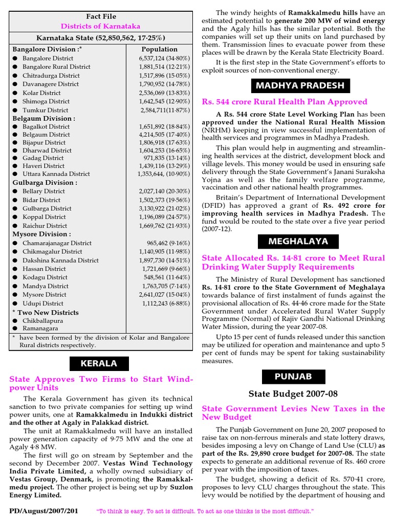 Karnataka Districts Population Overview | PDF