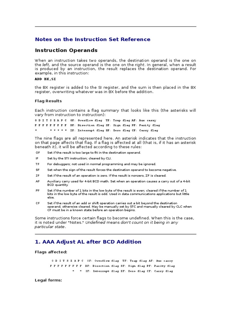 Notes On The Instruction Set Reference Pdf Binary Coded Decimal Instruction Set