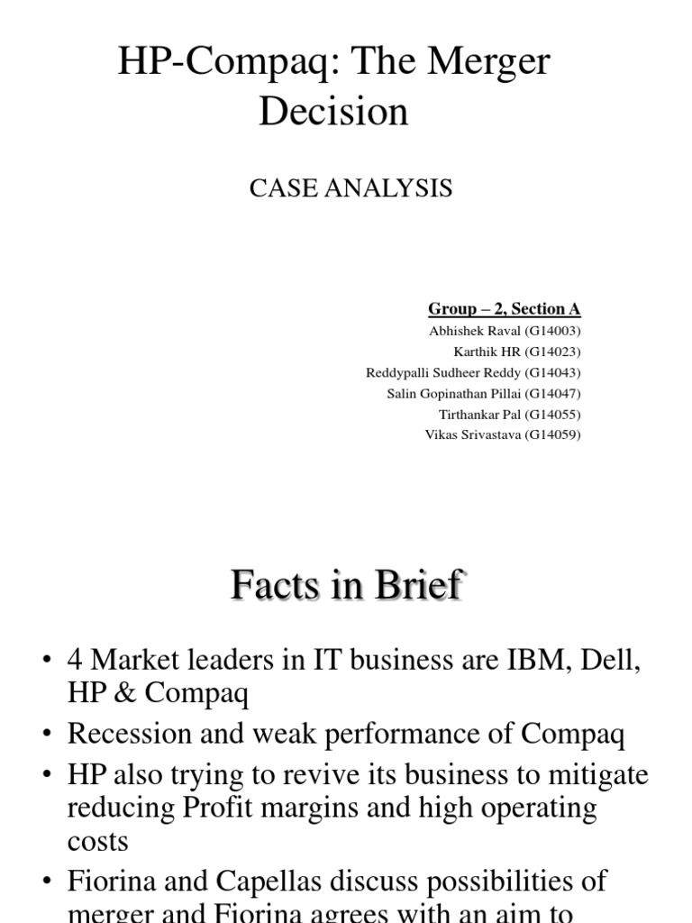 Case Analysis - HP-Compaq The Merger Decision | PDF | Hewlett Packard ...