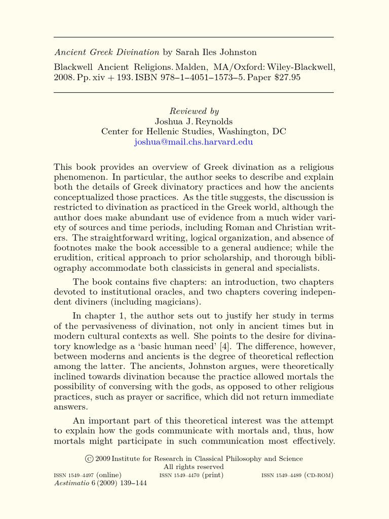 Ancient Greek Divination by Sarah Iles Johnston: Joshua@mail - Chs ...