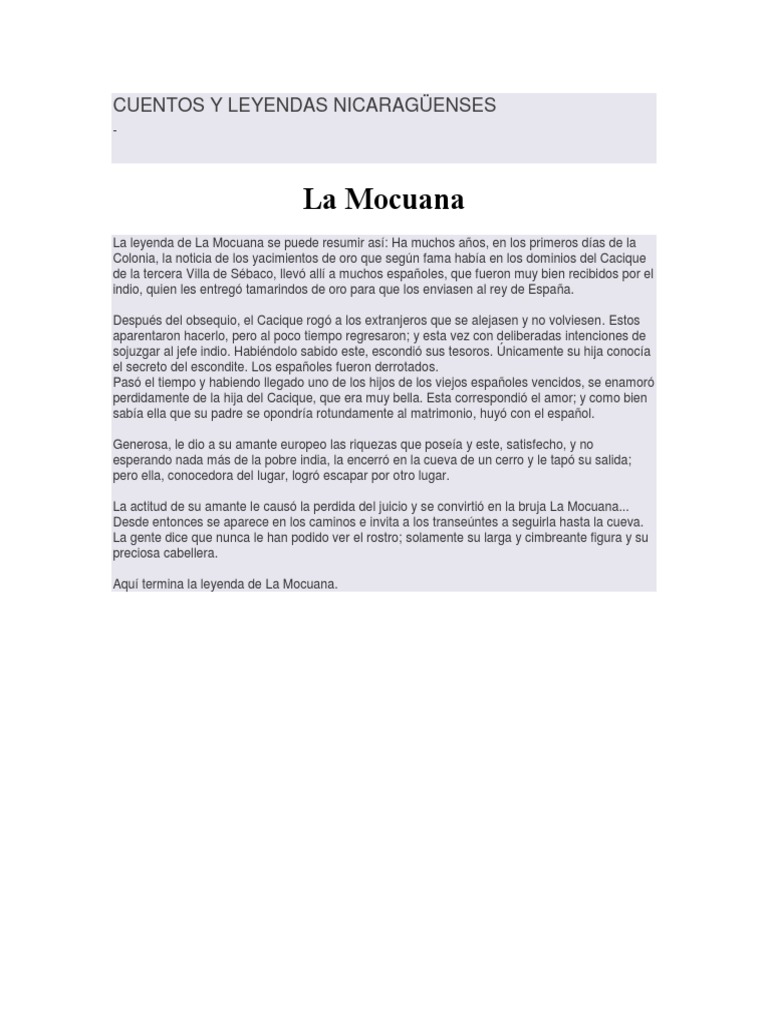 Cuentos y Leyendas Nicaragüenses La Mocuana | PDF