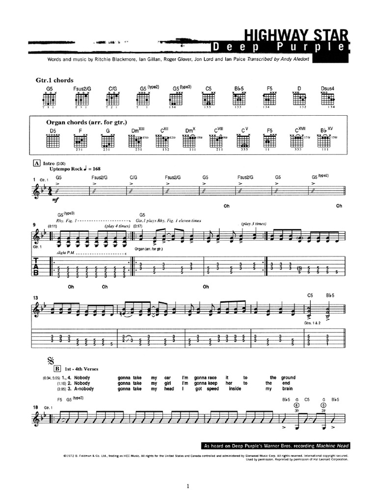 Highway Star Tab PDF | PDF