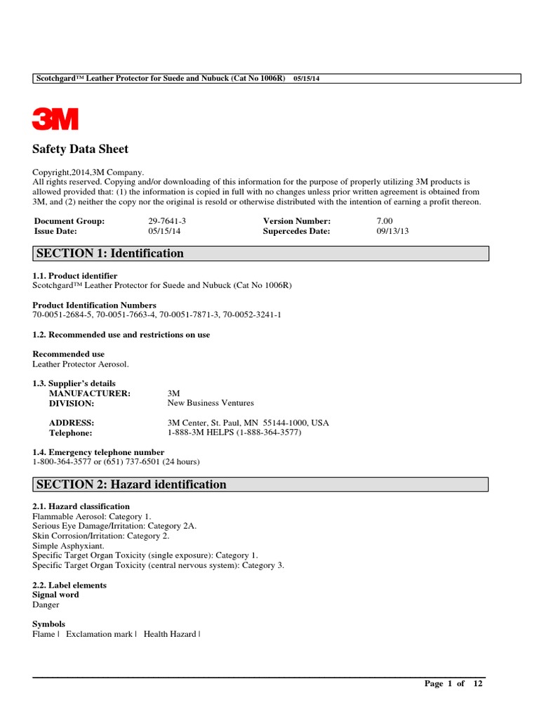 Scotchgard MSDS | PDF | Personal Protective Equipment | Occupational ...