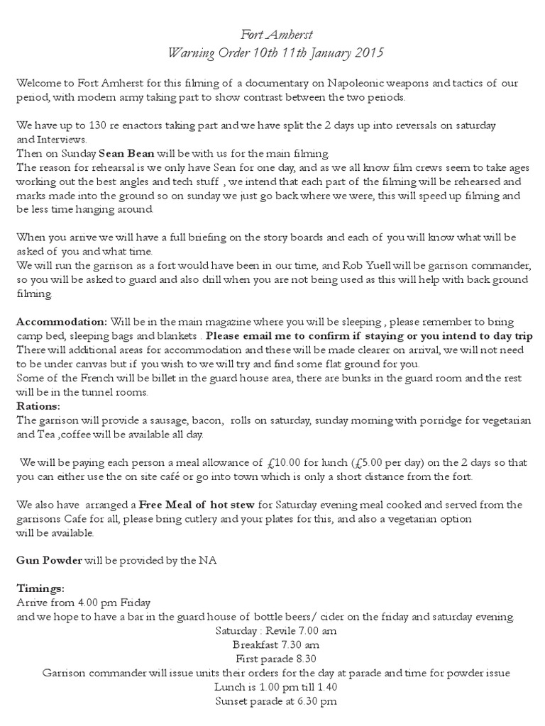 Fort Amherst Garrison - Layout 1 PDF | PDF | Meal | Military