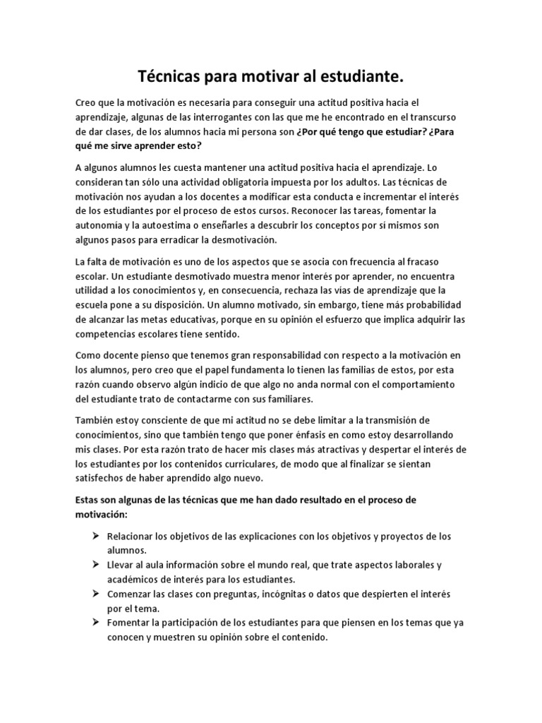 Técnicas para Motivar a Estudiantes | PDF | Motivación | Motivacional