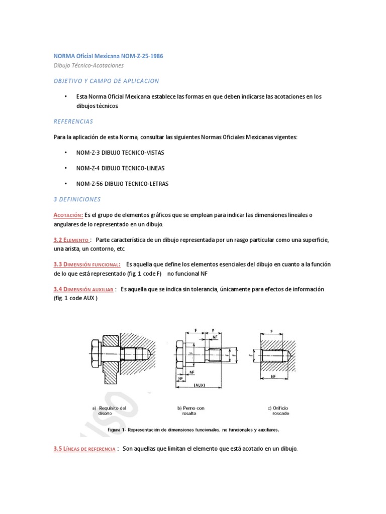 Norma NOM-Z-25-1986: Acotaciones Técnicas | PDF | Dimensión | Dibujo