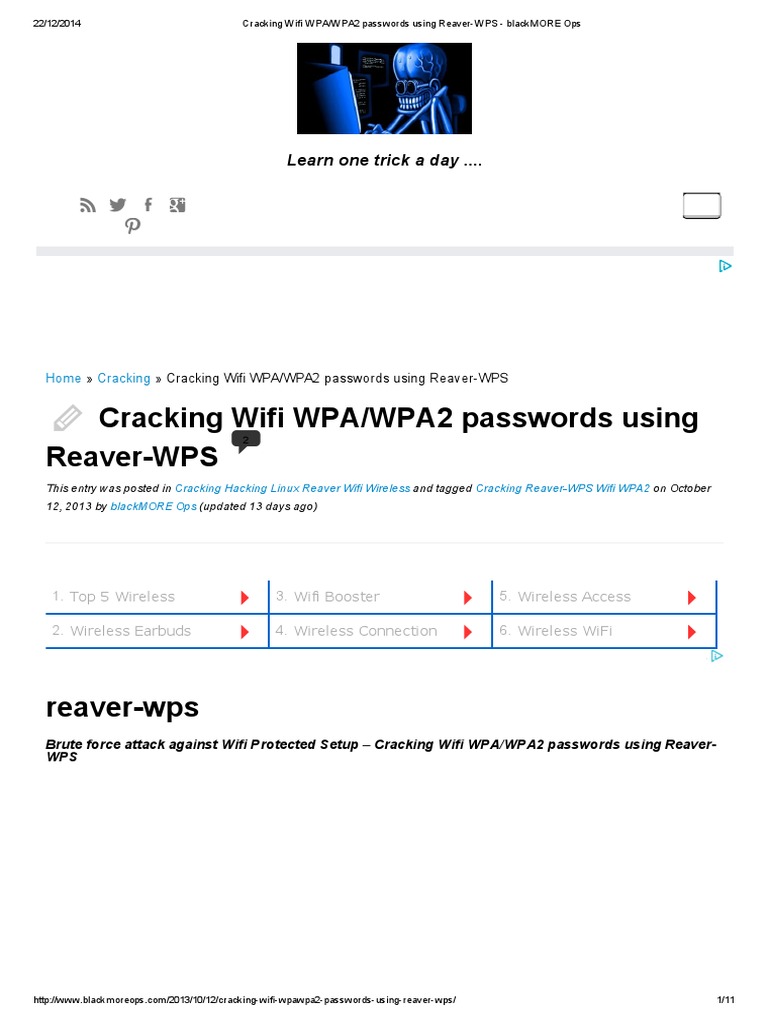 Cracking Wifi WPA - WPA2 Passwords Using Reaver-WPS - BlackMORE Ops ...