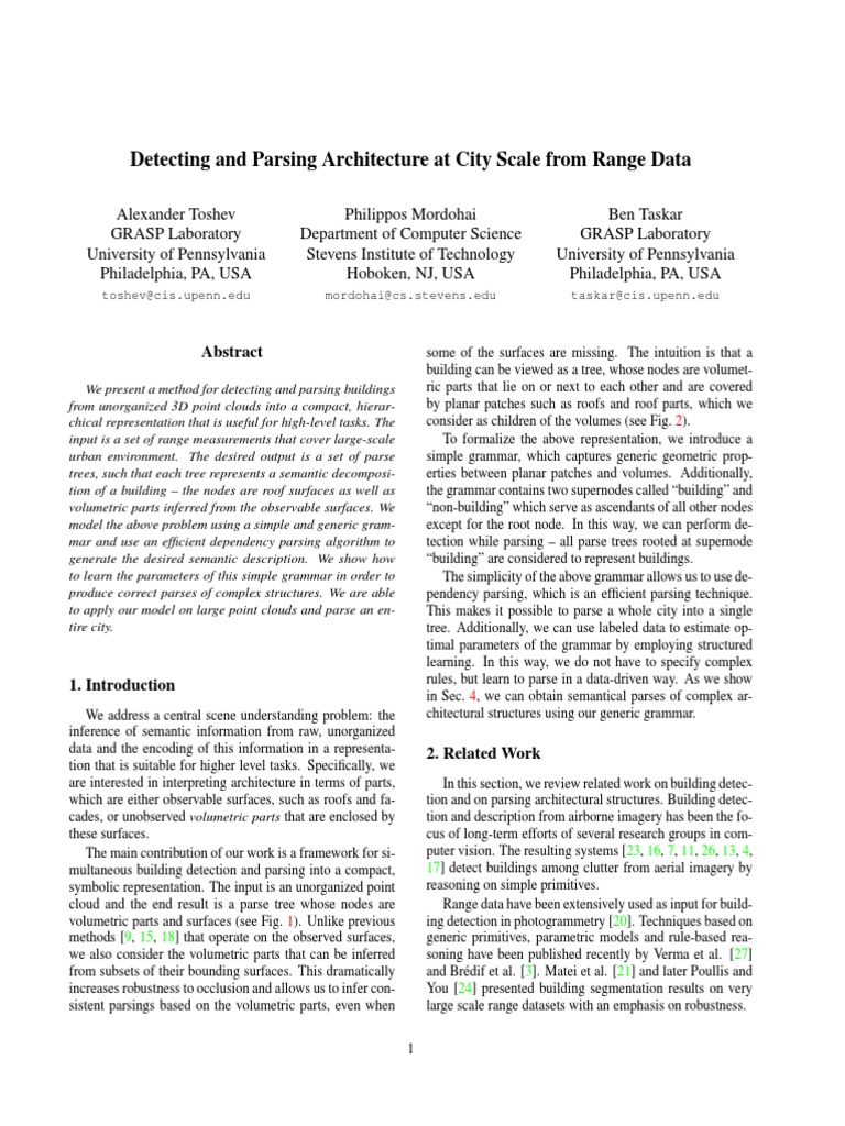 Detecting and Parsing Architecture at City Scale From Range Data | PDF ...