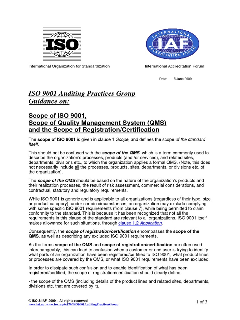 Scope of QMS in ISO 9001 | PDF