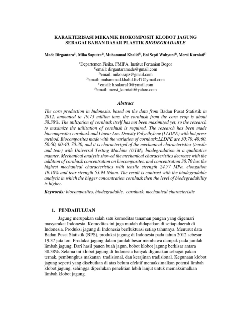 Karakterisasi Mekanik Biokomposit Klobot Jagung | PDF