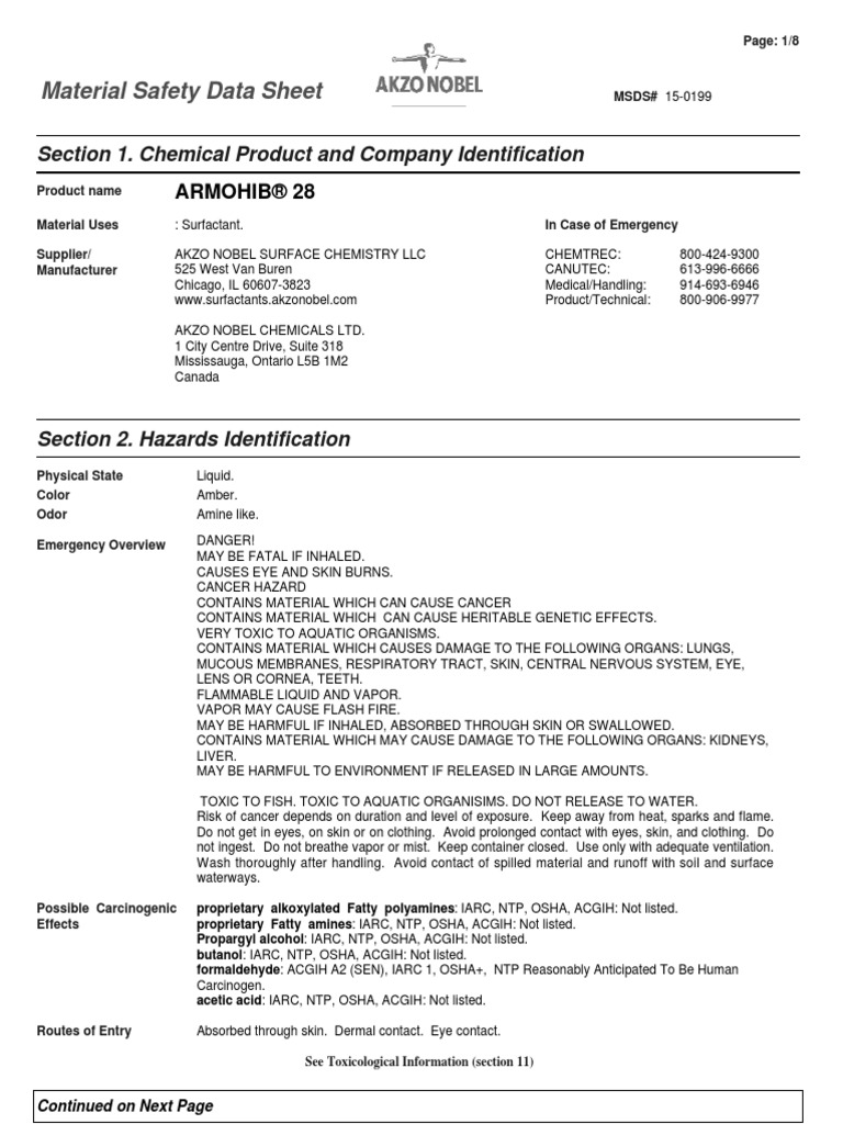Armohib 28 MSDS | Pollutant | Formaldehyde
