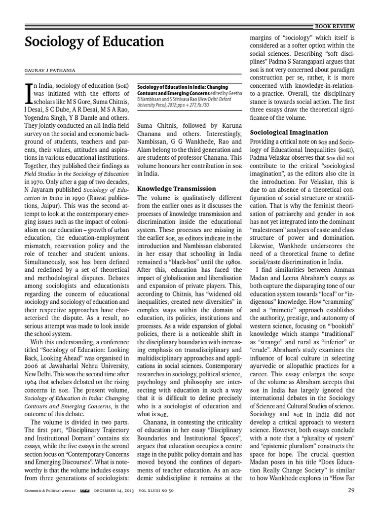 Sociology of Education | PDF | Sociology | Dalit