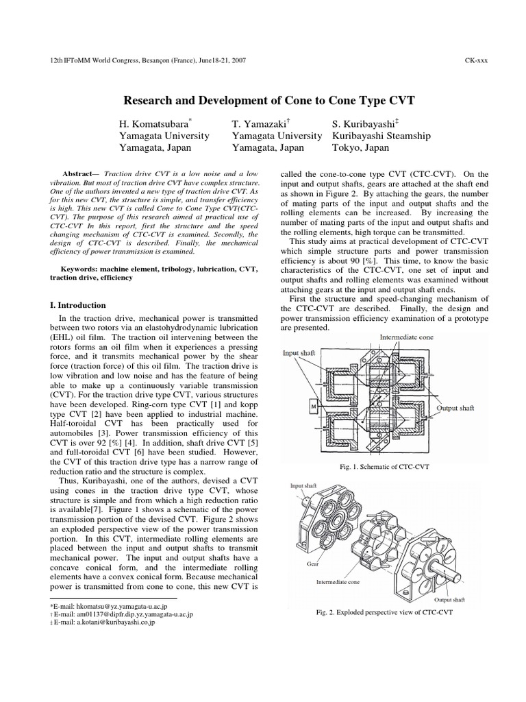 CONE CVT | Transmission (Mechanics) | Bearing (Mechanical)