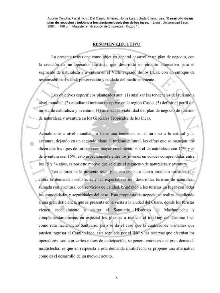 Ejemplo de Resumen Ejec - Esan | PDF | Turismo | Precios