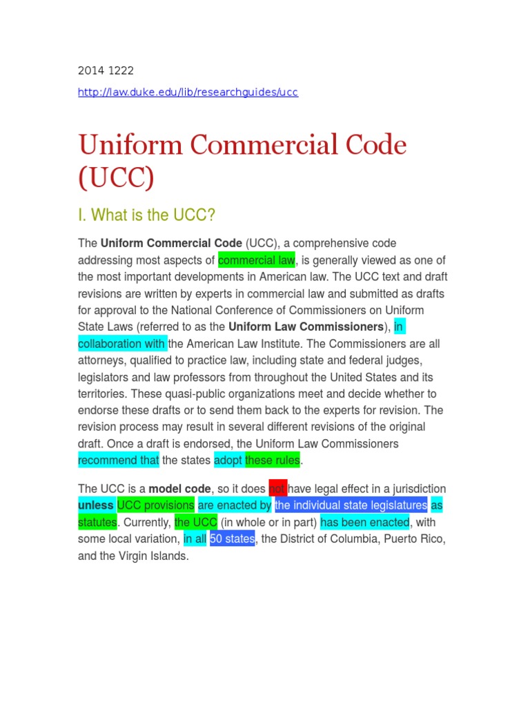 The UCC Explanation by Duke University School of Law | PDF | Uniform ...