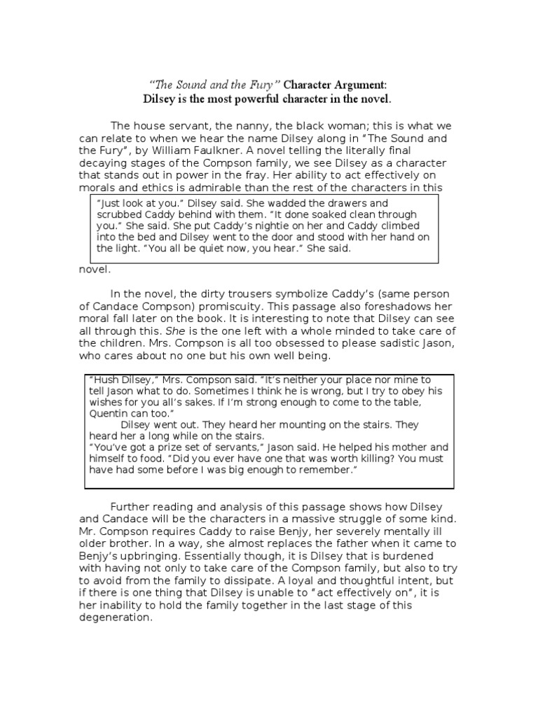 "The Sound and The Fury" Character Argument: Dilsey Is The Most ...