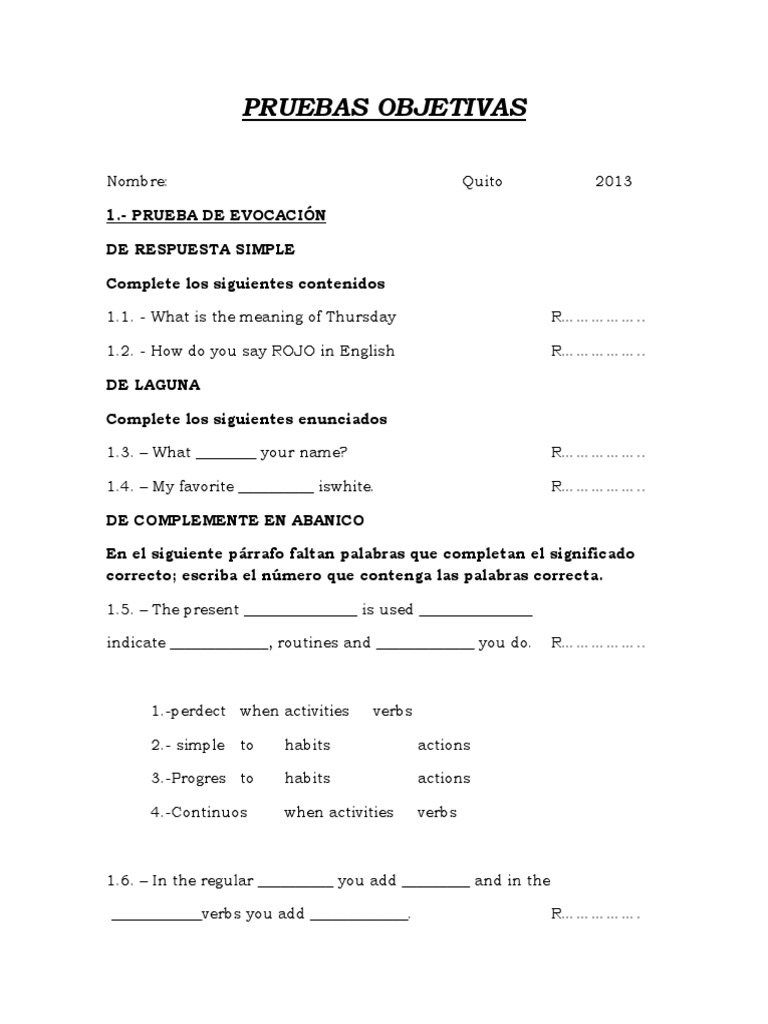 Pruebas Objetivas | PDF | Adverb | Adjective