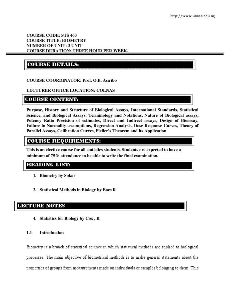 Biometry Pdf Bioassay Biostatistics