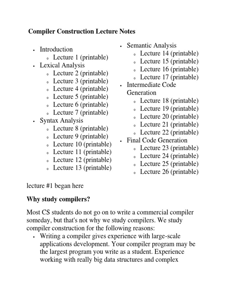 Compiler Notes - Ullman | PDF | Parsing | Compiler