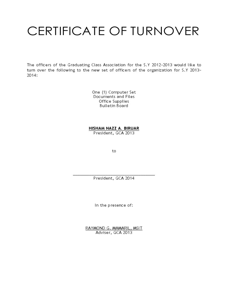 Certificate of Turnover | PDF