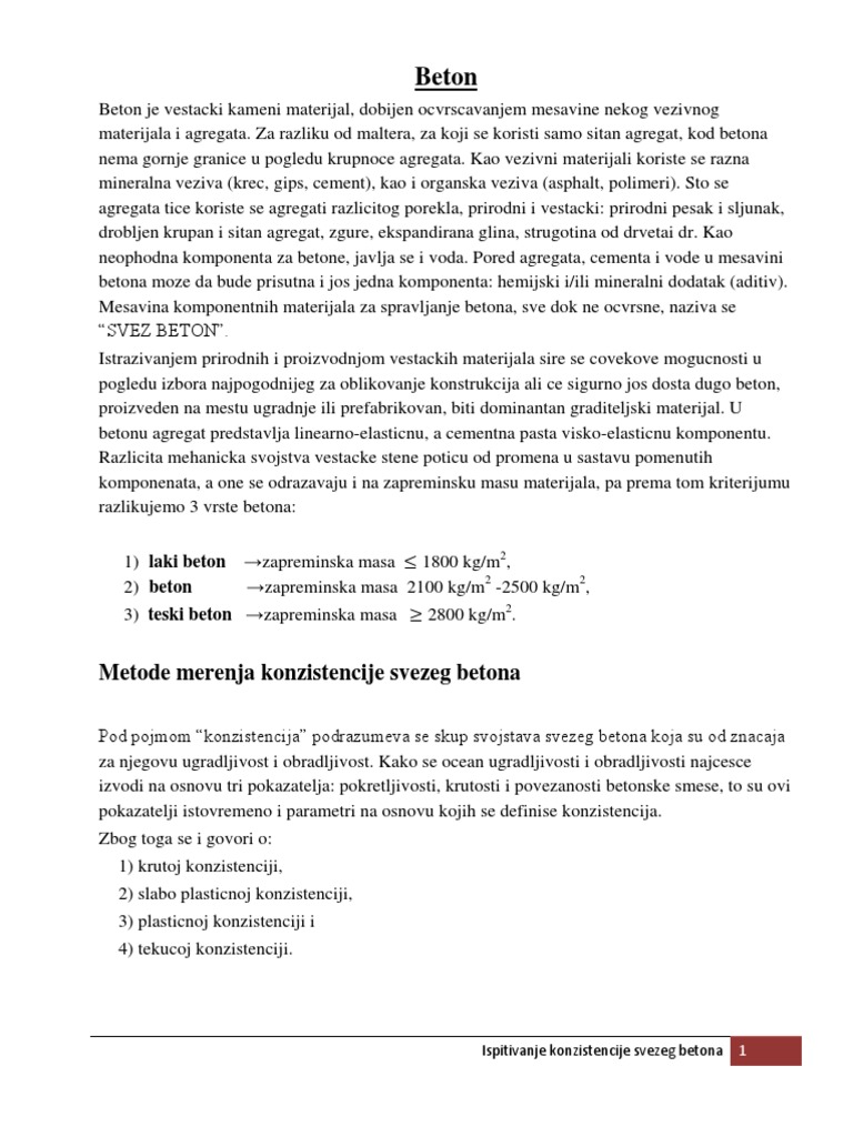 SEMINARSKI Tehnologija Betona | PDF