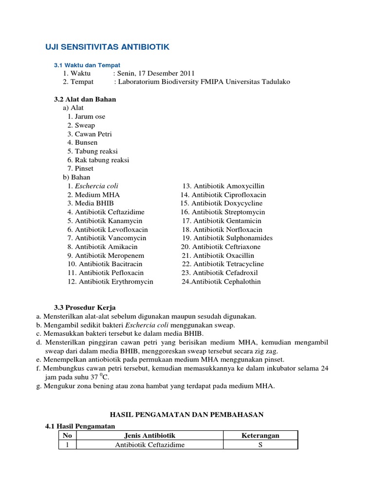 Uji Sensitivitas Antibiotik | PDF