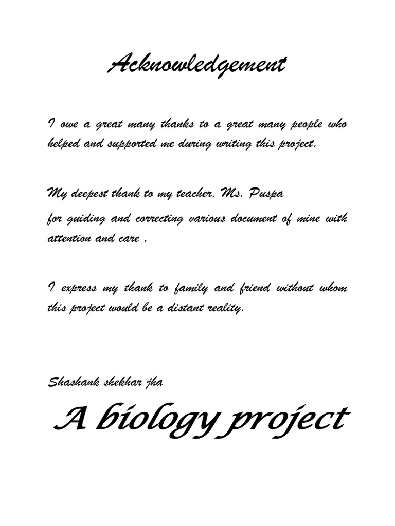 Acknowledgement: A Biology Project | PDF