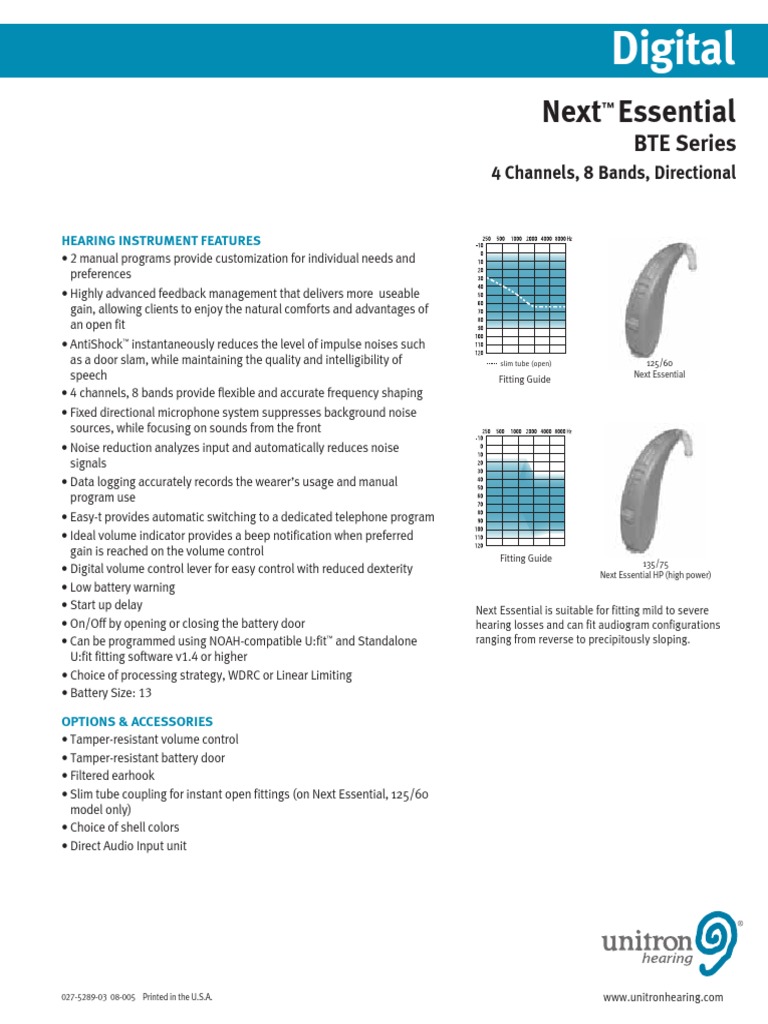 Unitron Next e Modaii Series Datasheet 0 | PDF | Hearing Aid | Decibel