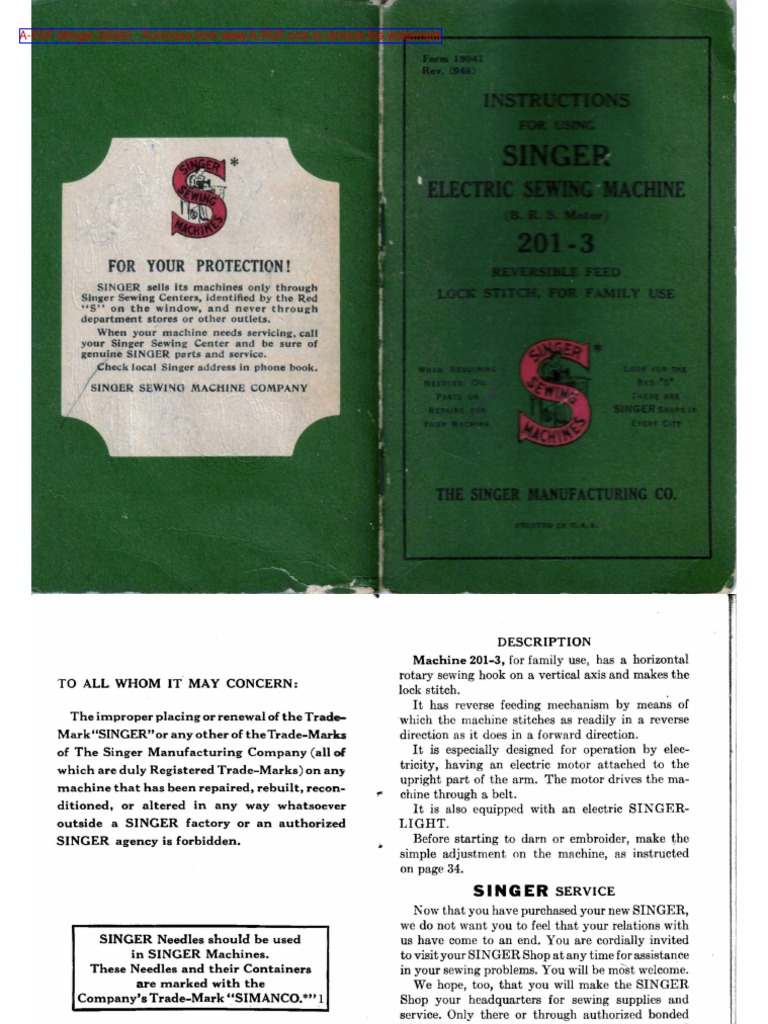 Singer 201-3 Manual | PDF
