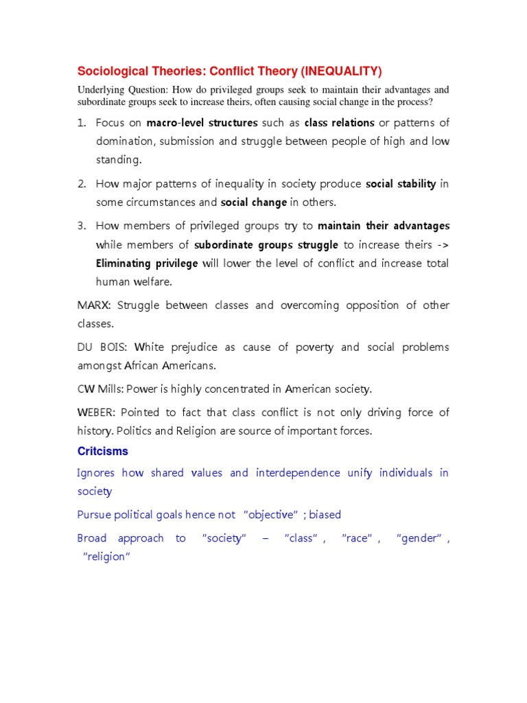 Sociological Theories: Conflict Theory (INEQUALITY) | PDF | Politics ...
