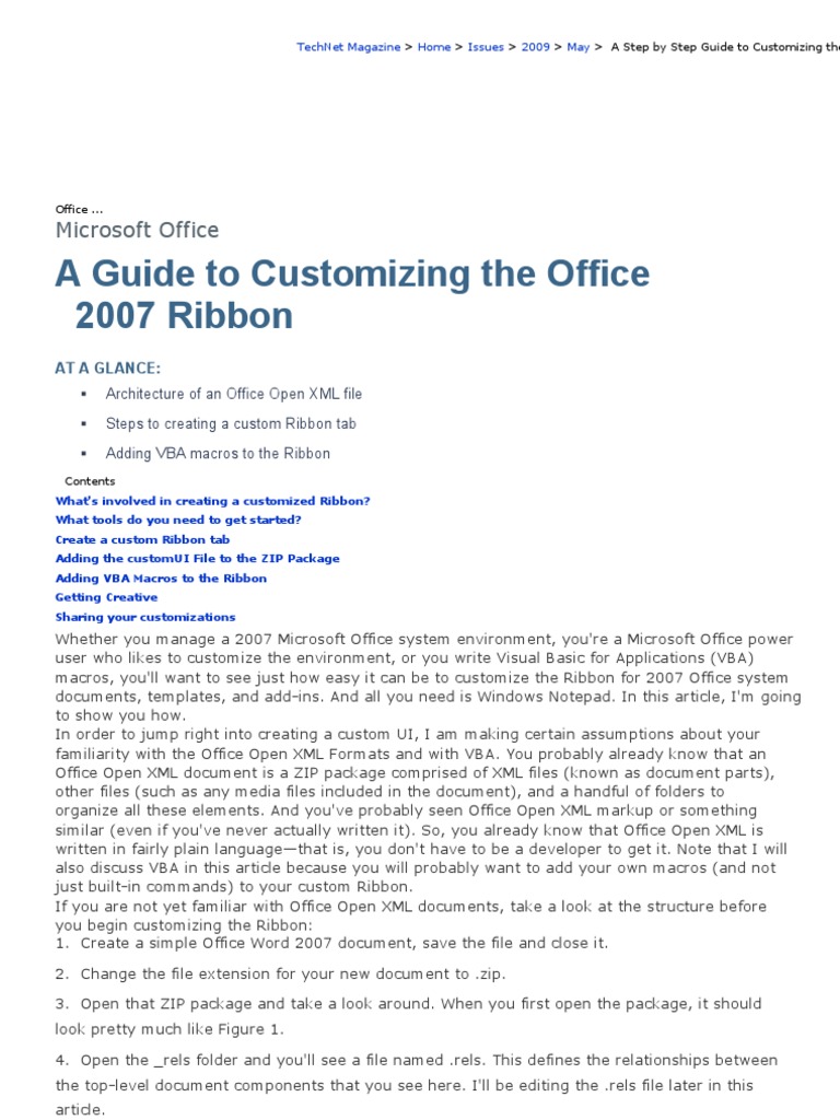 Customizing the 2007 Office Ribbon | PDF | Microsoft Excel | Zip (File ...