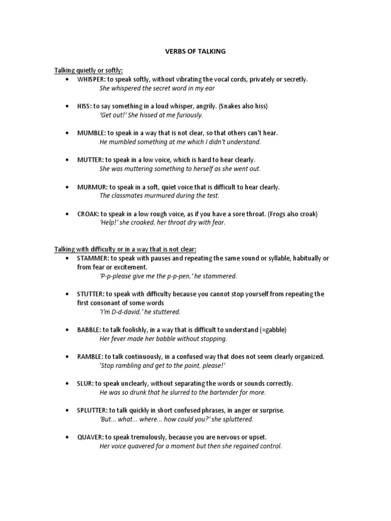 Verbs of Talking | PDF | Stuttering | Human Voice