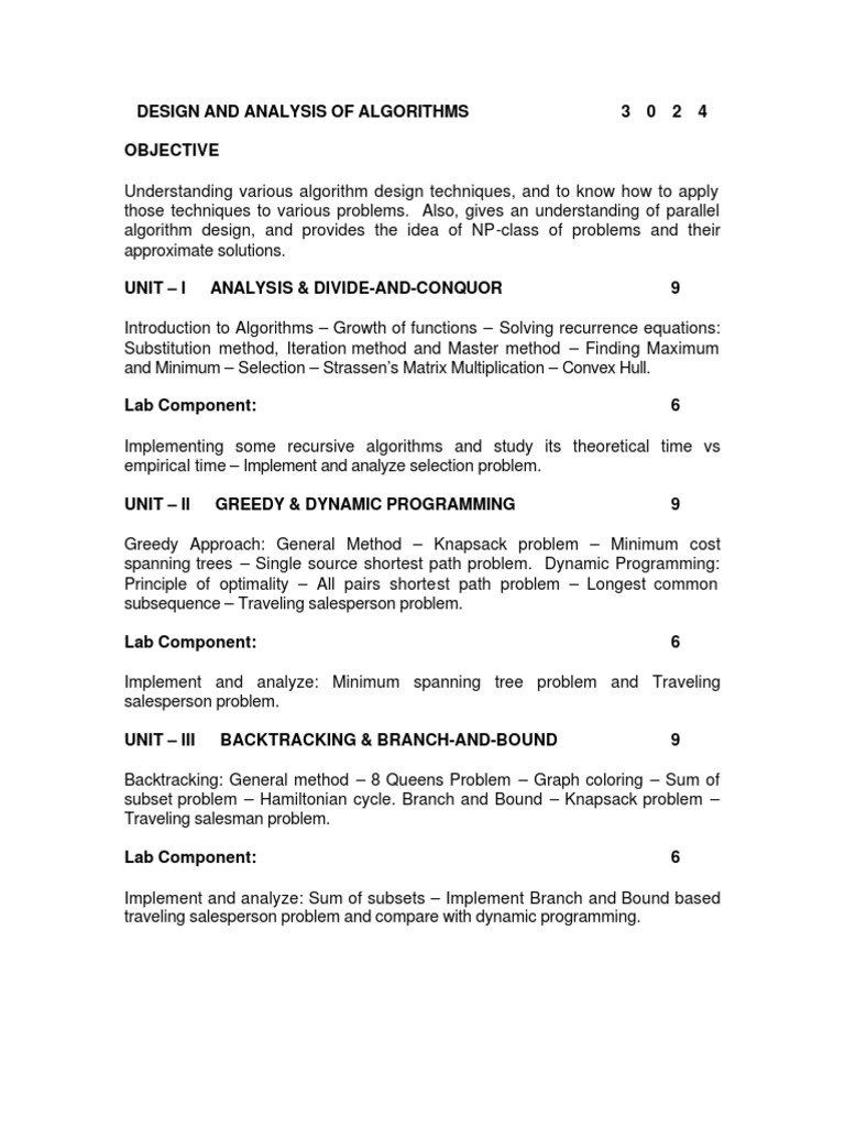 Design and Analysis of Algorithms | PDF | Dynamic Programming | Mathematical Analysis