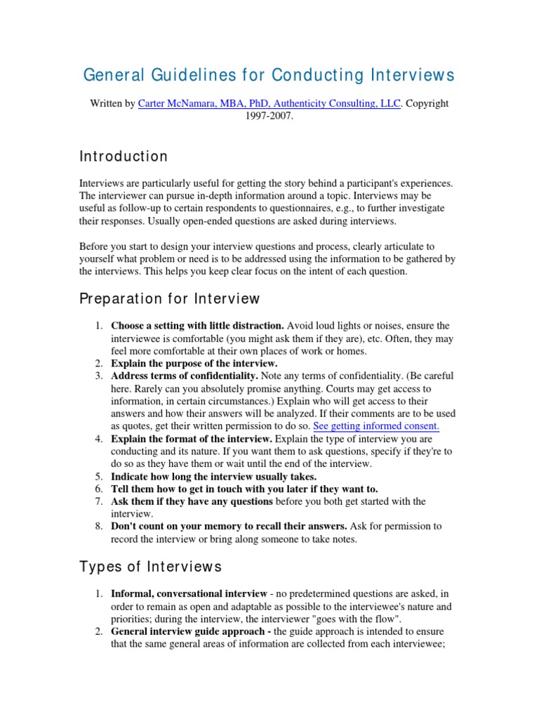 General Guidelines+for+Conducting+Interviews | PDF | Interview | Survey ...