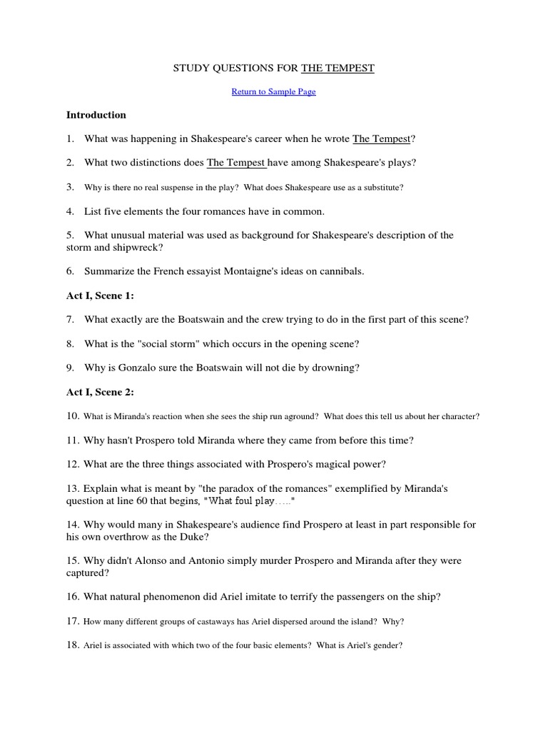 Tempest Questions | PDF | The Tempest